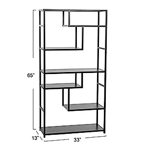 Household Essentials Black Oak Geometric Tall Open Book Shelf | Mid Century Modern Shelves