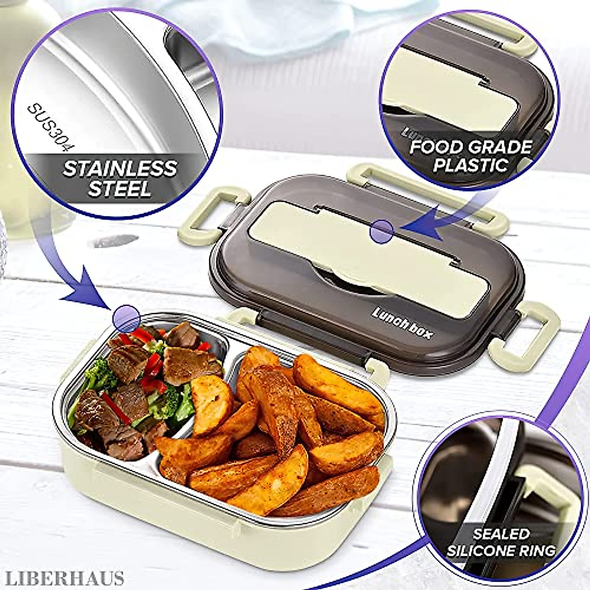 Stainless Steel Lunch Containers for Adults - Simple Modern Bento Lunch Box for Adults With Compartments Hot and Cold Lunch Boxes for Adults - Food Storage Containers Lunch Box Accessories for Adults