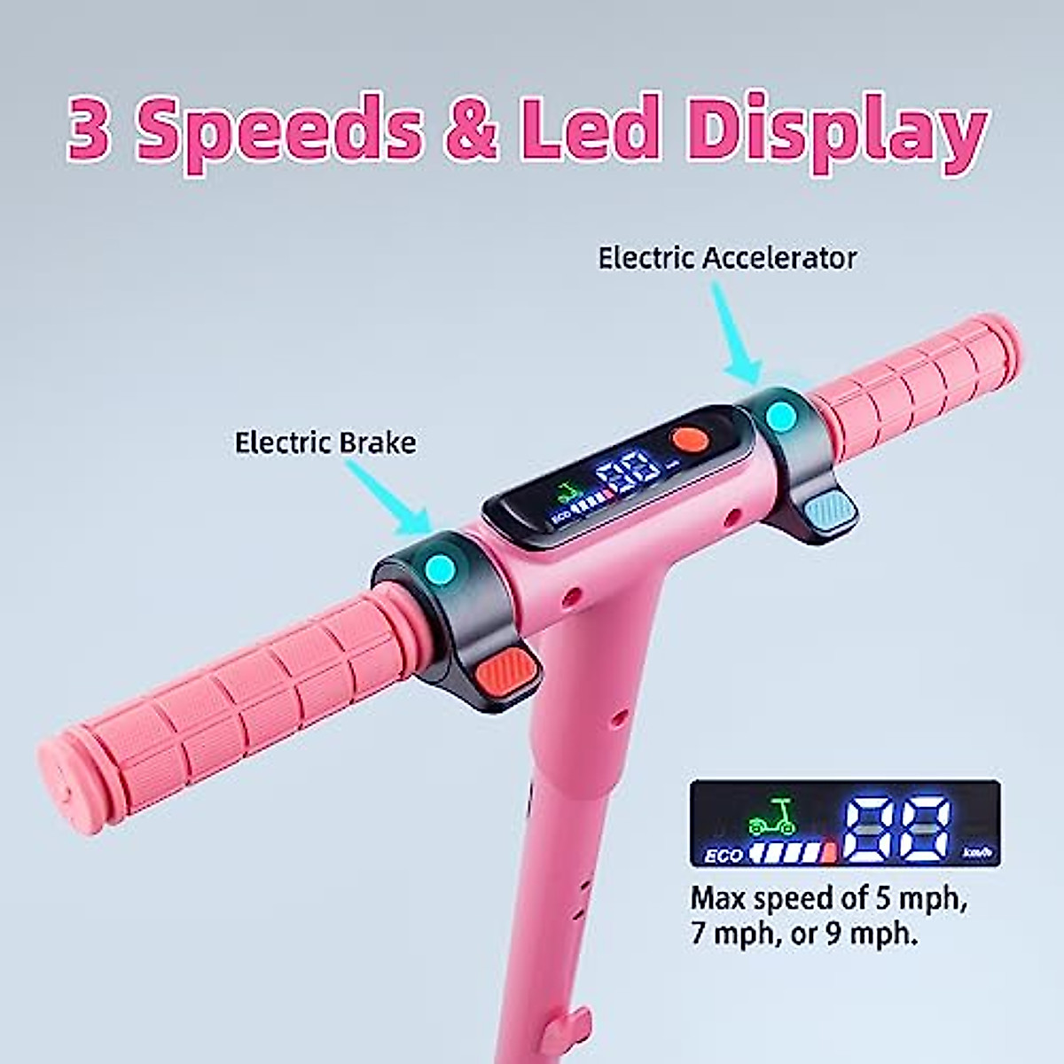 Electric Scooter for Kids Ages 6-12, Colorful Rainbow Lights, Bluetooth Music Speaker, LED Display and Adjustable Speed, Foldable E-Scooter for Kids Girls Boys, Ideal Gift for Children (Pink)