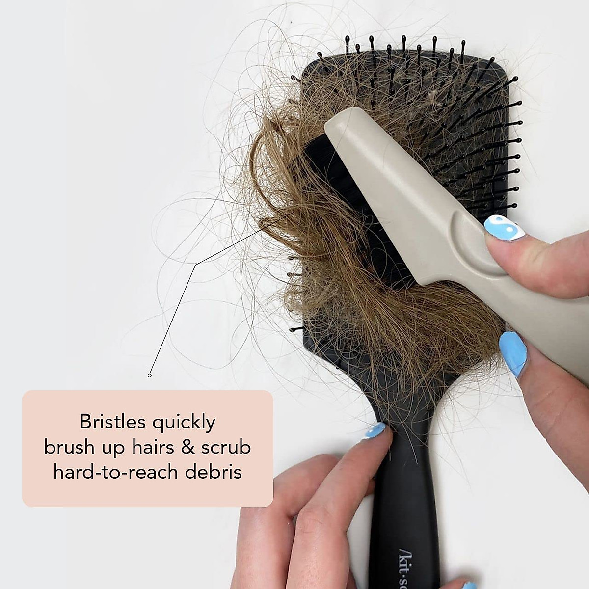 Kitsch Double Sided Hair Brush Cleaner Tool 2-in-1 Comb Cleaner | Eco-Friendly Hair Brush Rake | Double Edge Hair Remover Brush & Hairbrush Cleaner Solution for Hair Brush Maintenance, Gifts for Women