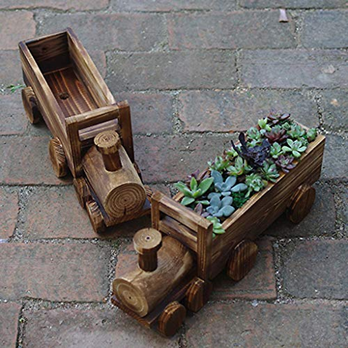 Dsxnklnd Retro Wooden Train Flower Pot Succulent Plant Potted Bonsai Planter Home Garden