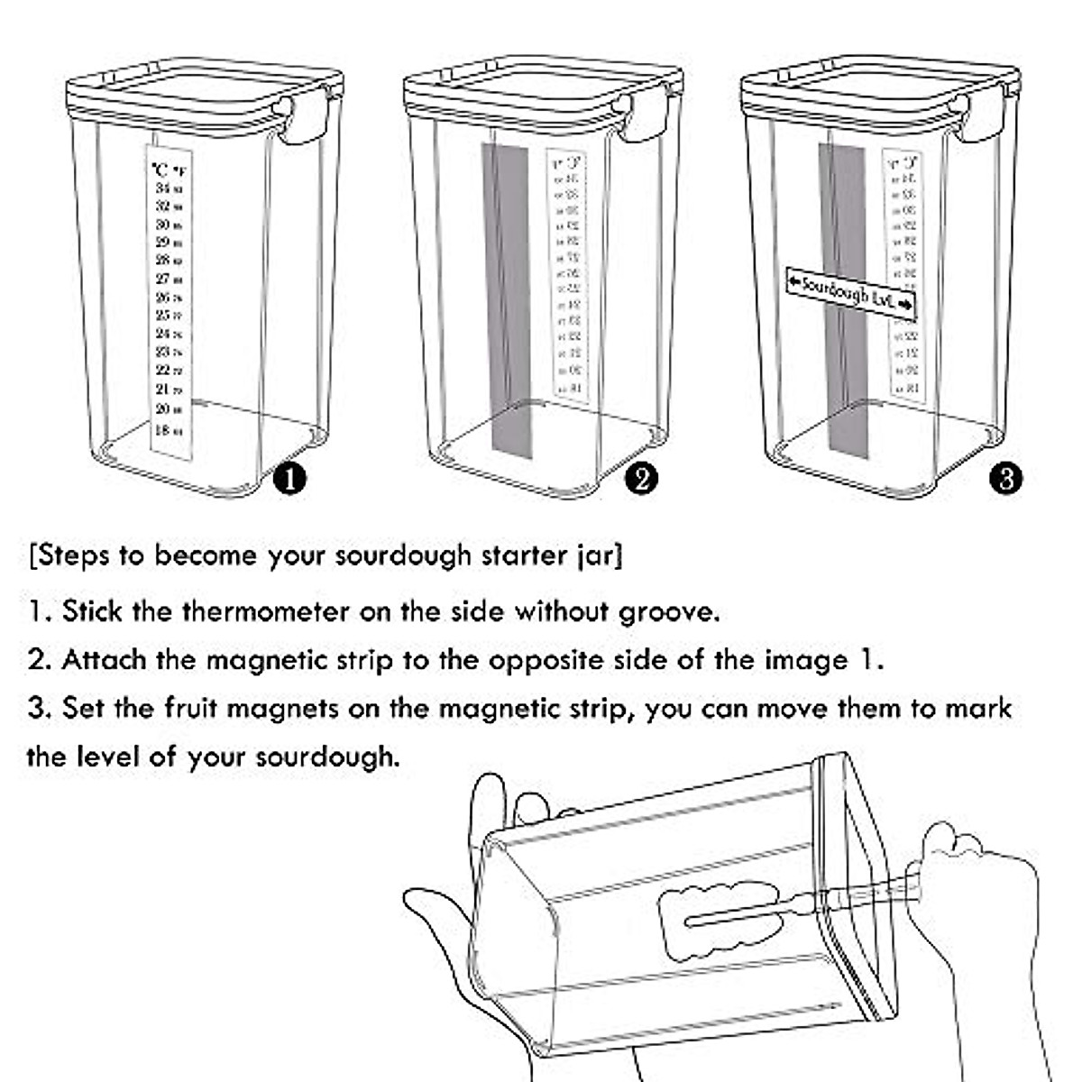 Sourdough Starter Jar Kit, 45 Oz DIY Sourdough Starter Jar with Magnetic Strip, Thermometer, Fruit magnet, Jar cleaning brushes - Reusable Sourdough Jar Kit, Use for Home Bakery & Dry Food Storage