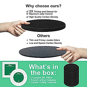 Compost Bin Kitchen Charcoal Filter 12 Pack, Extra Thick Charcoal Filters for Kitchen Compost Bins, Replacement Compost Filters for Countertop Bin