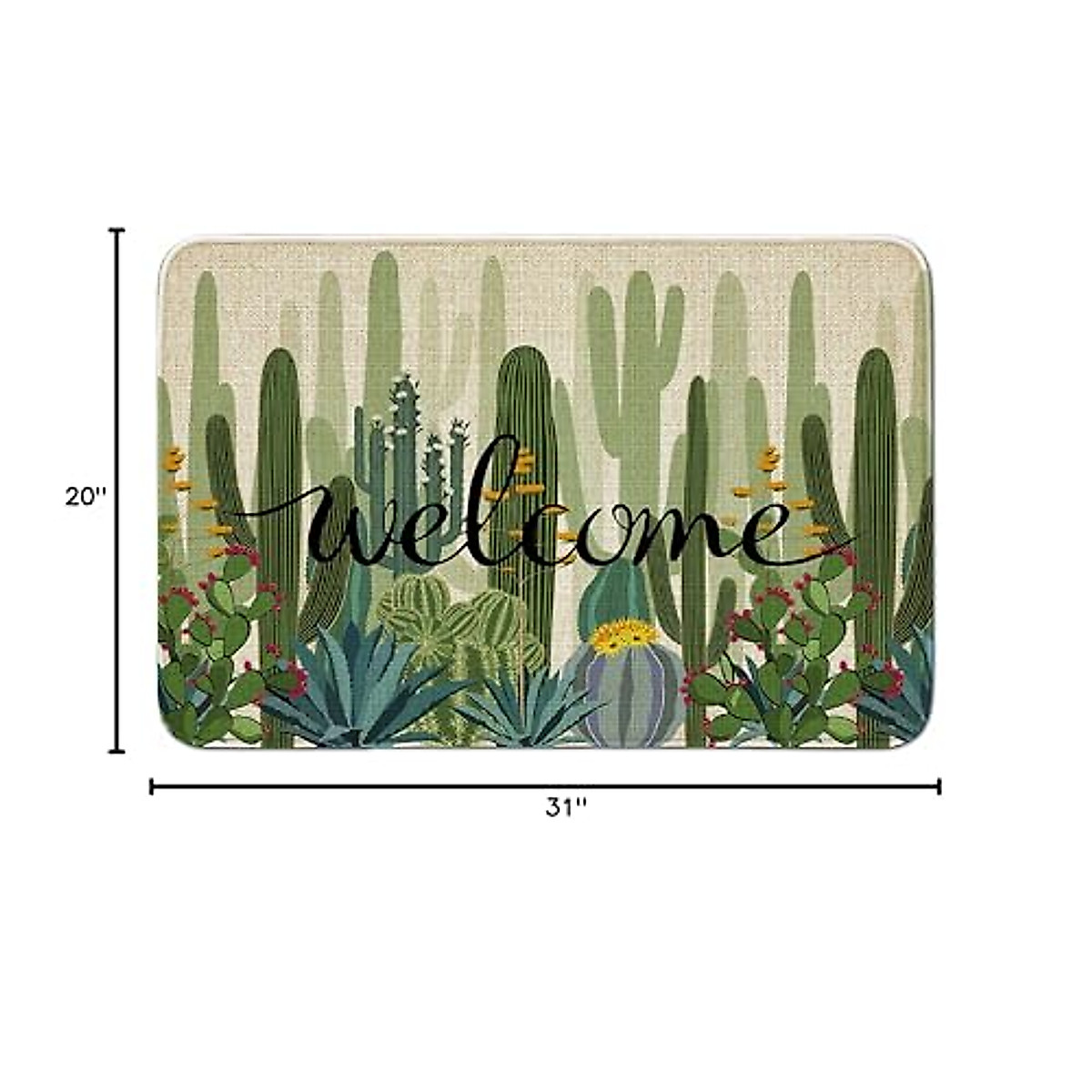 KXO Welcome Mats Outdoor Cactus Green Door Mat Non-Slip Washable Mats Indoor Entrance Front Doormat