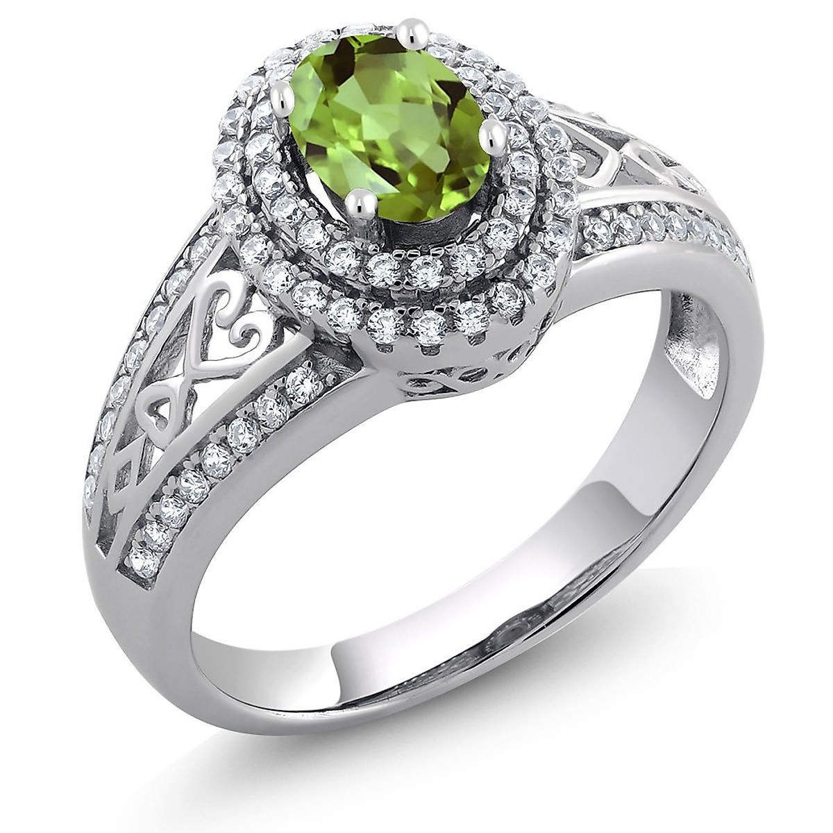 Gem Stone King 1.36 Cttw Green Peridot Engagement Ring In 925 Sterling Silver | Gemstone Birthstone | Oval 6X4MM | Wedding Anniversary Promise Ring For Women | Available In Size 5, 6, 7, 8, 9