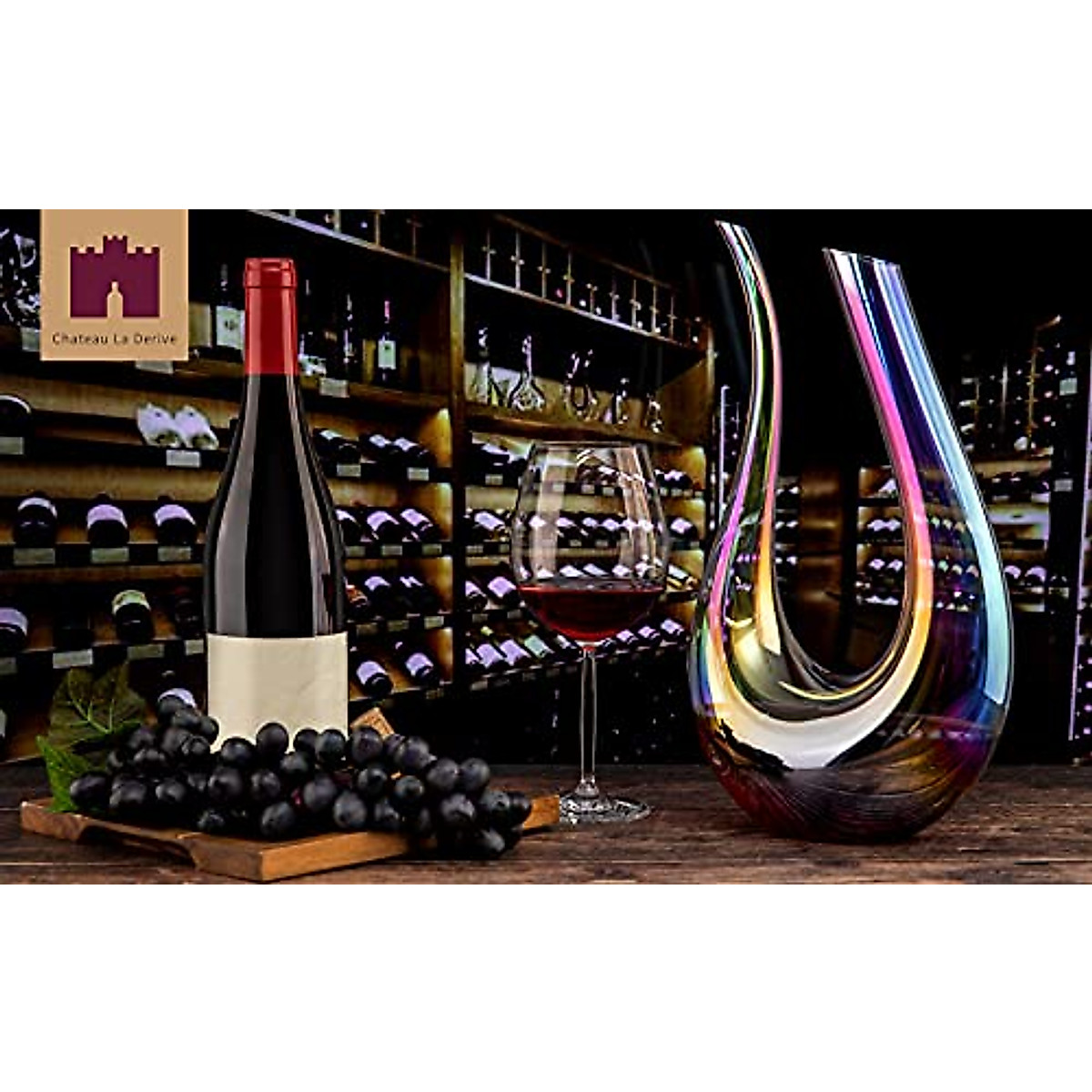 Wine Decanter Set, 1200ml Red Wine Iridescent Carafe With Bottle Opener, Stopper, Cleaning Beads and Wine Pour, Colorful Wine Aerator Gift Set Wine breather, Lead-free Crystal Glass Wine Accessories