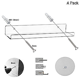 Cerpourt Acrylic Floating Wall Ledge Shelf, Wall Mounted Nursery Kids Bookshelf, Invisible Spice Rack, Clear Bathroom Storage Shelves Display,Acrylic 15" Invisible Bookshelf, Set of 4