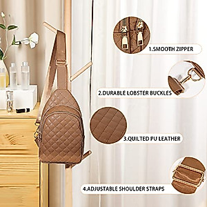 EMBRUNIOICE Vegan Leather Sling Bag for Women Quilted Crossbody Sling Backpack for Cycling Hiking Travel（Brown）