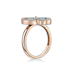 Lavari Jewelers Four Leaf Clover Flower Ring for Women - Graceful Green Malachite & Cubic Zirconia in 925 Sterling Silver - Hypoallergenic Yellow Gold Plated - Halo Anniversary Ring Size 8