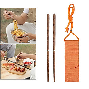 Fenteer Stainless Steel Chopsticks Screw in/Apart Reusable Travel Foldable Chopsticks with Pouch, Full Wood