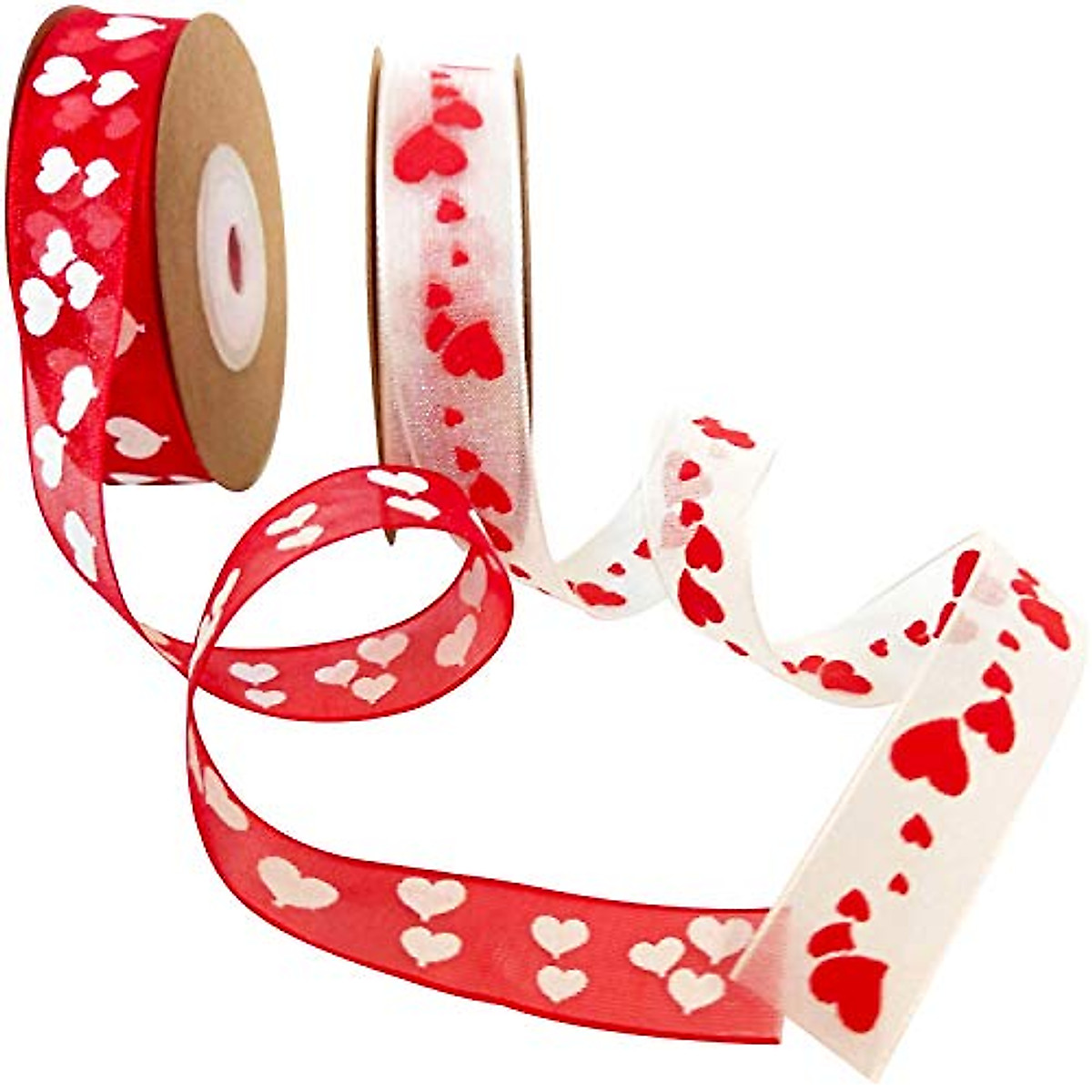 Llxieym 2 Rolls Valentine's Day Heart Ribbons Wrapping Ribbons for Wedding Valentine's Day Wrapping