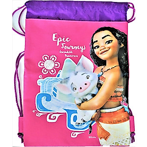 Set of 2 Disney Moana 10" X 14" Drawstring Backpack Heavy Duty Nylon Tote Bag Color