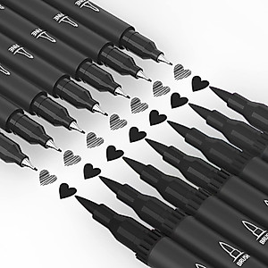 Mogyann Drawing Pens, 12 Pack Dual Brush Pens Black Markers for Art Drawing Sketching