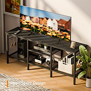 Furologee TV Stand for TVs up to 55 Inch, Entertainment Center with Open Storage Shelves, TV Media Console Table with Soundbar Shelf for Living Room, Bedroom, Black Oak