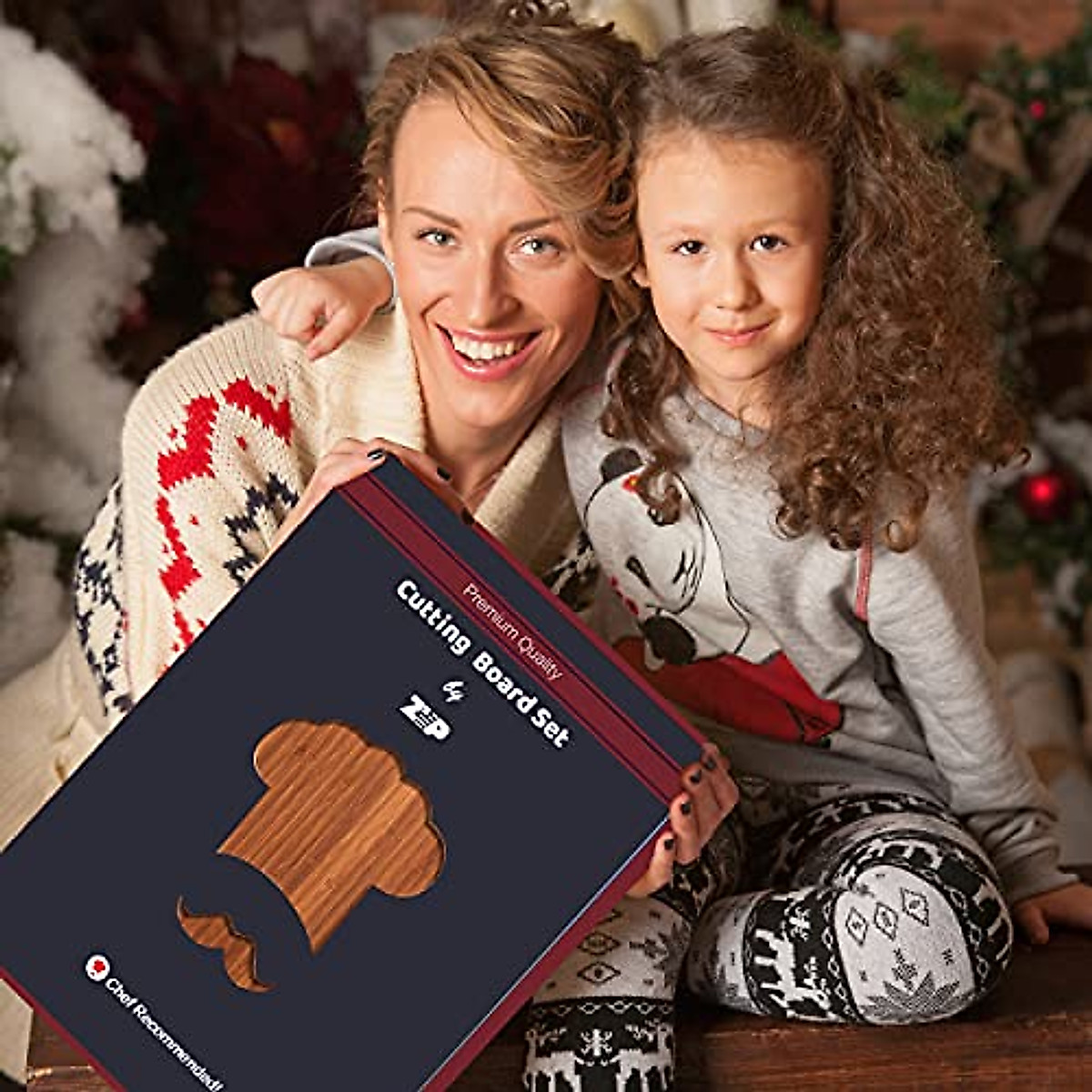 ZVP Extra Thick Bamboo Cutting Board for Kitchen 4 Pack, Extra Large Wood Chopping Board Set with Juice Grooves, Butcher Block, Storage Holder, for Meat Cheese and Vegetables, Walnut Brown