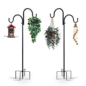 KENNEDICH Double Shepherds Hooks 2 Pack Bird Feeder Holder 63"/47"/32" Adjustable, Heavy Duty Outdoor Hummingbird Feeder Stand Pole Shepherd Hooks for Hanging Plant Baskets,Lanterns,Wedding Decor
