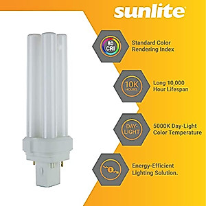 Sunlite FDL28 Fluorescent Quad Tube Plug-in Bulb, 28 Watt, 10,000 Hour Life Span, GX32D-3 Base, 1350 Lumens, for Fluorescent Ceiling Fixtures, Lamps, 5000K Daylight, 1 Pack