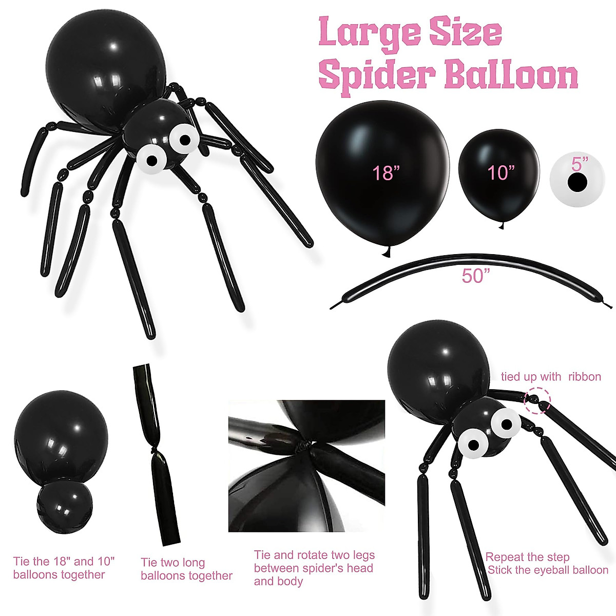 YJDFWAUT 185pcs Black Pink Halloween Balloon Garland Arch Kit, Pink Halloween Decorations Party Supplies for Girl, Large Size Halloween Balloon Garland, Foil Balloon, 3D Bat Stickers