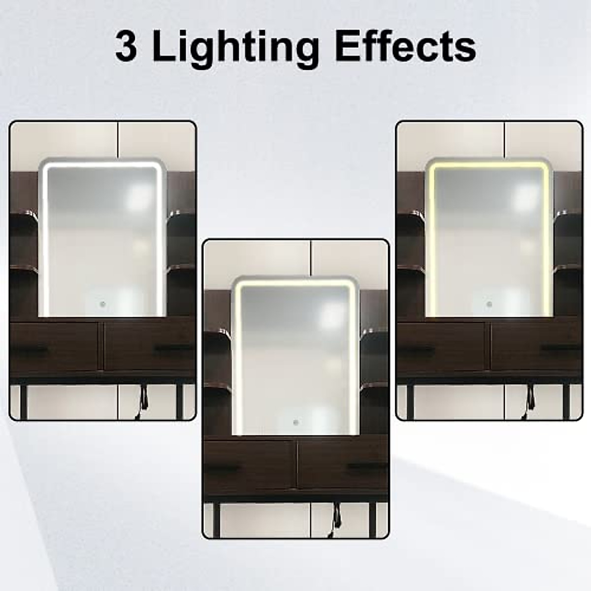 JIFULI Vanity Desk with Mirror and Lights, White Makeup Vanity with Lights and Power Strip, Vanity Mirror with Lights Desk and Chair, 3 Lighting Colors