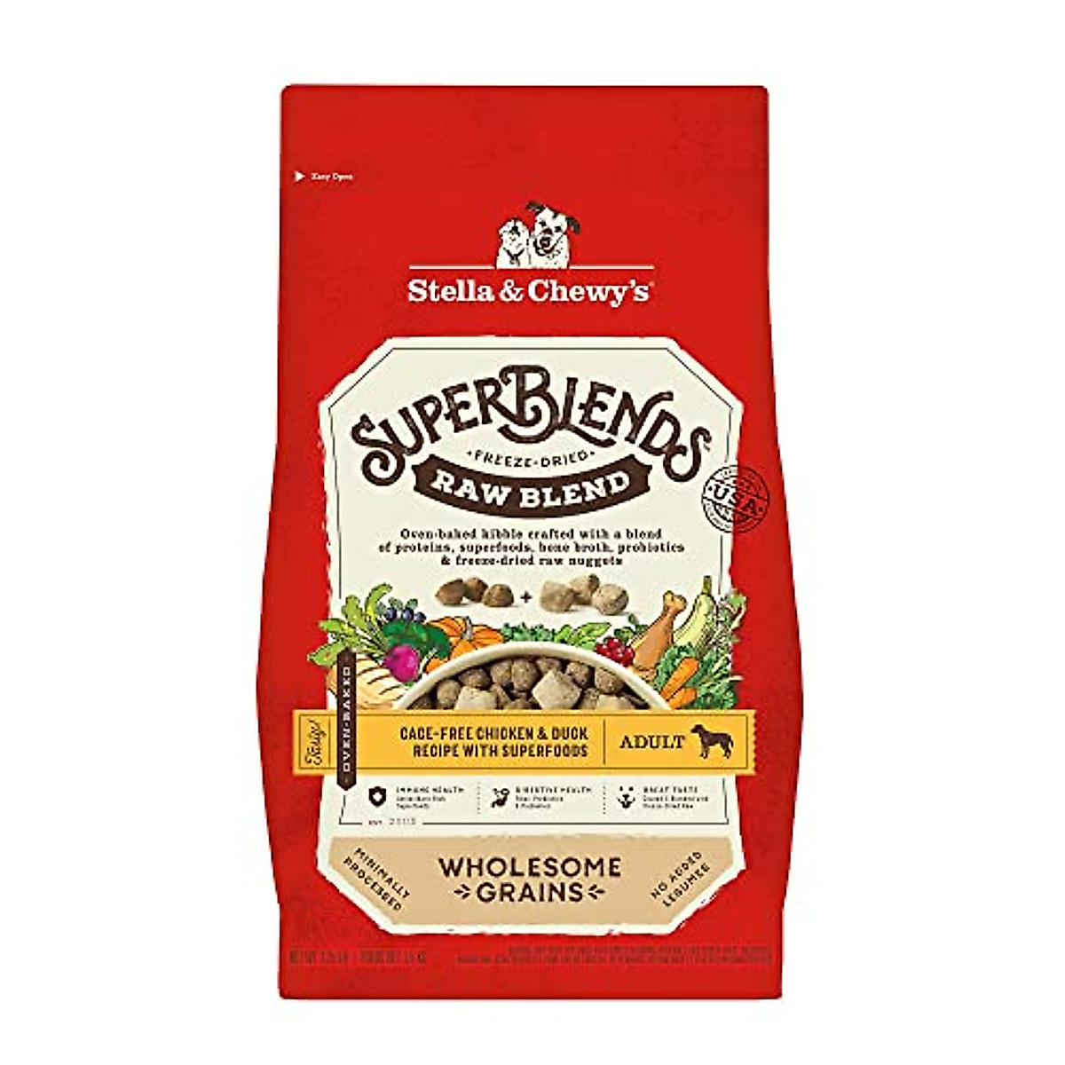 Stella & Chewy's SuperBlends Raw Blend Wholesome Grains Cage-Free Chicken & Duck Recipe with Superfoods, 3.25 lb. Bag