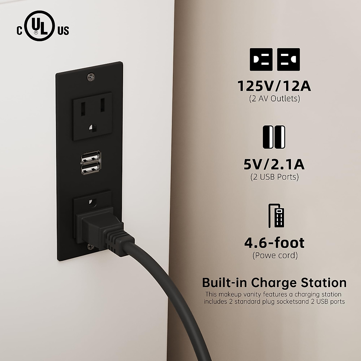 Homesflex Vanity Desk with Mirror and LED Lights, 43'' W Makeup Vanity Desk with Power Outlet, 3 Color Modes, 7 Drawers Vanity Table with Chair, Dressing Table for Bedroom, Dressing Room (White)