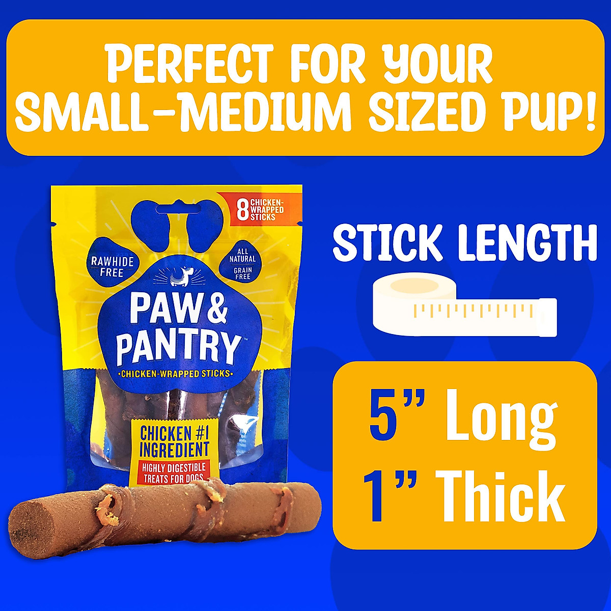 Paw & Pantry 5" Soft & Chewy USA-Chicken Wrapped Sticks for Dogs - Pack of 32 Rawhide Free Chicken Dog Treats - Grain-Free & Highly Digestible Chicken Wrapped Dog Treats - Great Savory Flavor