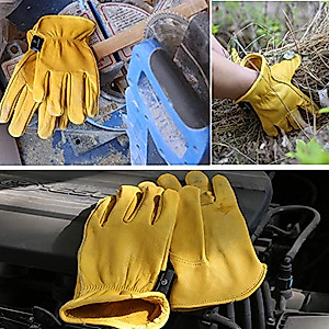 OLSON DEEPAK Heavy Duty Industrial Safety Gloves,Grain cowhide Leather Shooting Gloves for Driving/Riding/Gardening/Farm for Men/Women (Large,Yellow)