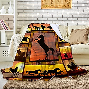 Horse Blanket Animal Print Throw Blanket 320 GSM Ultra-Soft Warm Fuzzy Plush Lightweight Fleece Blankets for Bed Sofa Travel (Twin-80x60)