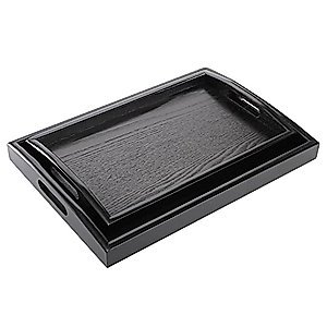 Kingrol 2 Pack Wood Serving Trays with Handles - Large Decorative Trays for Breakfast, Lunch, Dinner, Ottoman, Coffee Table - Kitchen Nesting Trays for Serving Pastries, Snacks, Drinks