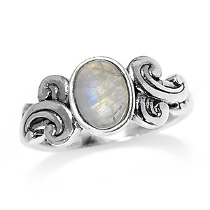 Silvershake 8X6mm Natural Oval Shape Moonstone 925 Sterling Silver Victorian Style Ring Size 7