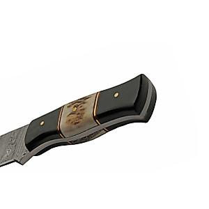 Buffalo Damascus Steel Blade | Horn/Stag Handle 7 inch Hunting Knife