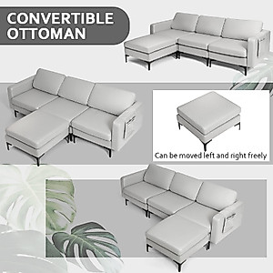 Giantex 94.5" L Convertible Sofa Couch, 3 Seat Sectional Sleeper with USB Ports & Socket, Reversible Chaise Lounge, Storage Box, L-Shaped Modular Sofa for Living Room Bedroom Office, Light Grey