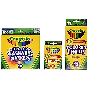 Crayola Back To School Supplies, Grades 3-5, Ages 7, 8, 9, 10, Contains 24 Crayola Crayons, 10 Washable Broad Line Markers, and 12 Colored Pencils [Amazon Exclusive]