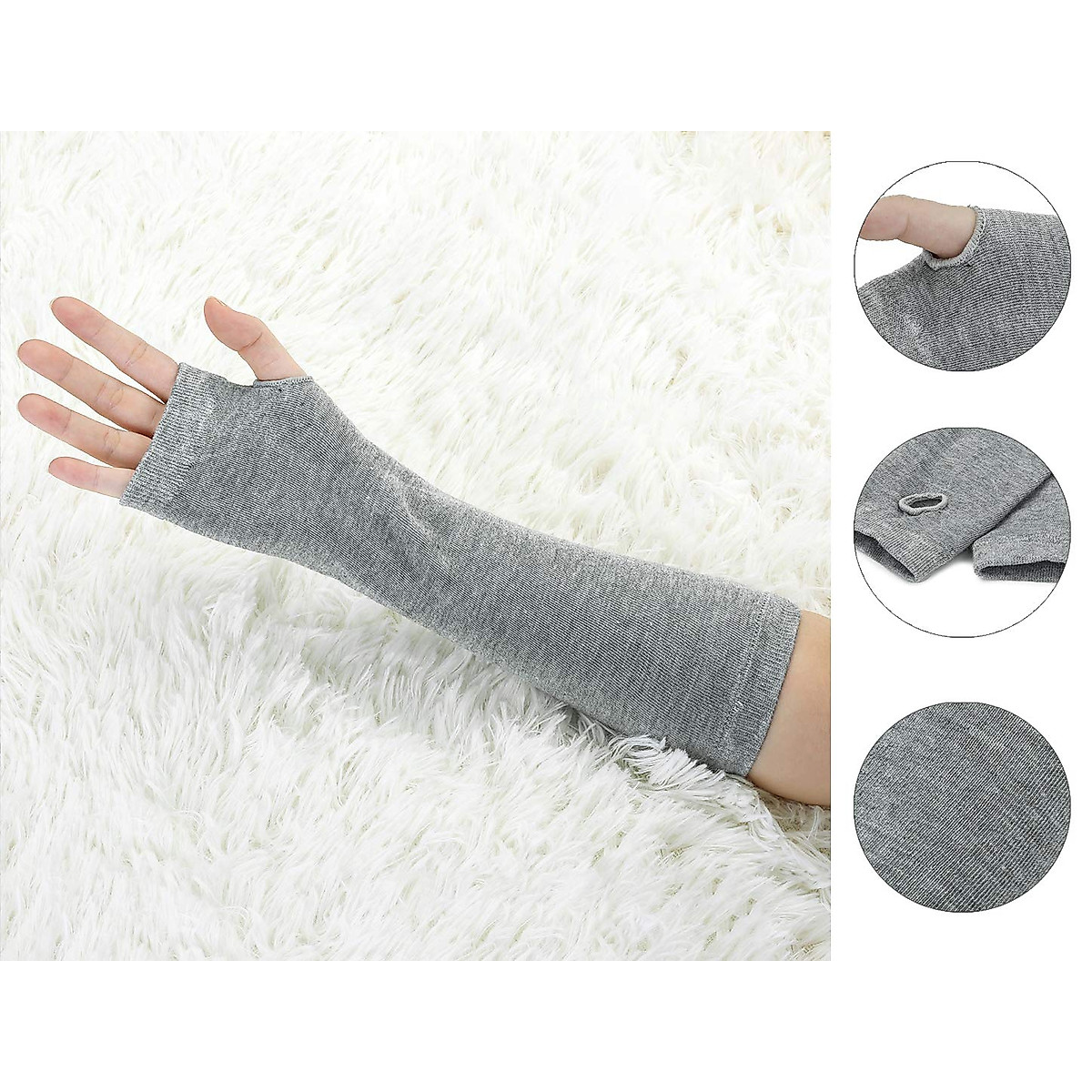 Allegra K Women's Winter Warmers Fingerless Thumbhole Elastic Long Knitted Party Costume Gloves One Size Light Gray