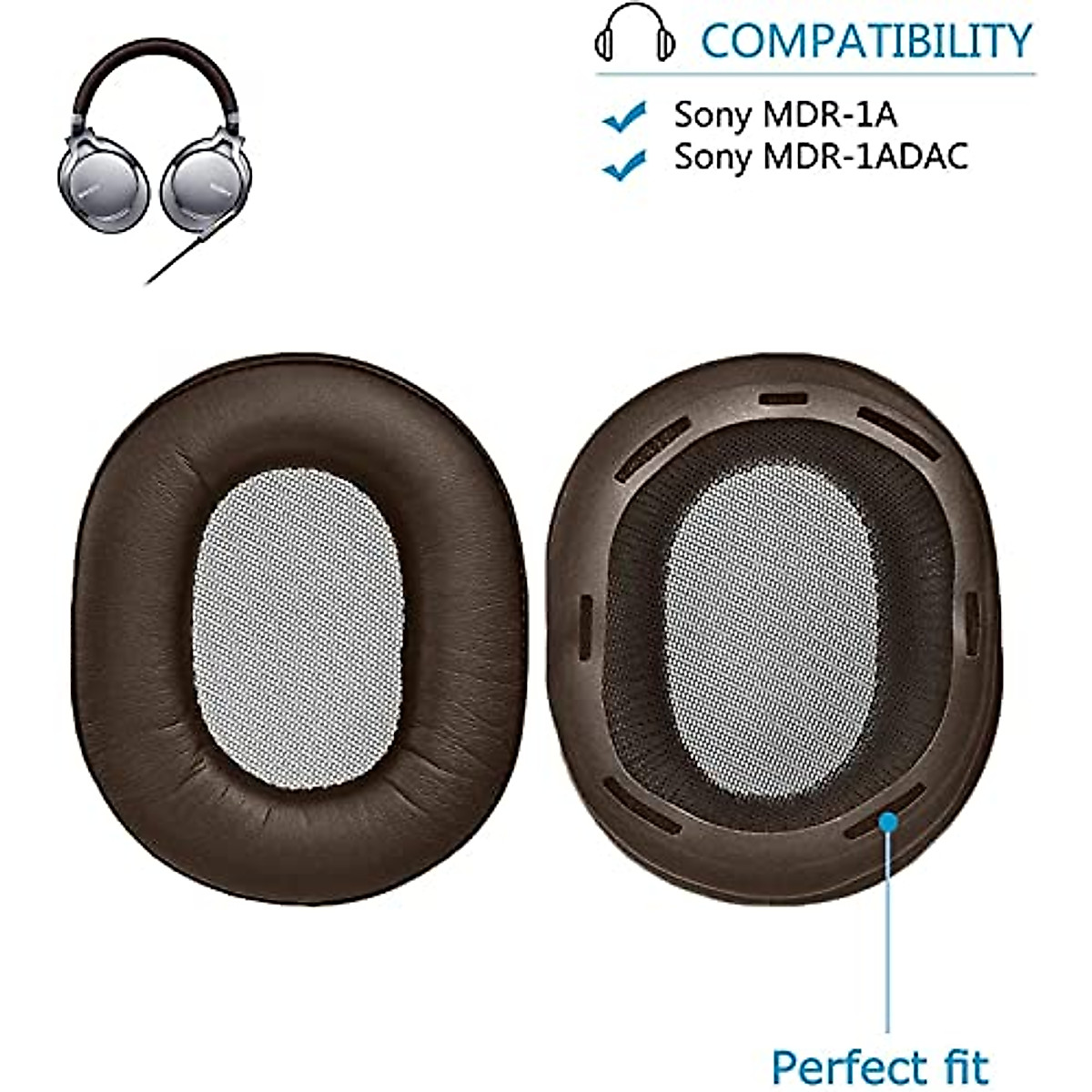 MDR-1A Earpads Replaceable Earmuffs Ear Pad Ear Cushion Repair Parts are Compatible with Sony MDR-1A/1A-DAC /1A-BT Headphones（Dark Brown）