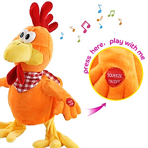 Houwsbaby 15‘’ Electronic Squawking Chicken Toy Chicken Stuffed Animal Interactive Musical Walking Singing Waving Rooster Plush Toy with Bib Gift for Kids Boys Girls Thanksgiving Day