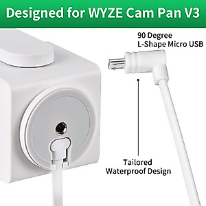 delilyn 2Pack 25FT/7.5M Power Extension Cable Compatible with WYZE Cam Pan V3, 90 Degree Micro USB Extension Charging Cable for Your WYZE Cam Pan V3 Continuously, L-Shaped Flat Power Cord-White