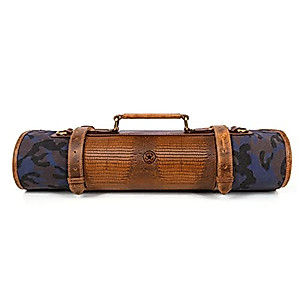 Leather Canvas Knife Roll Storage Bag Expandable 10 Pockets Detachable Shoulder Strap Travel-Friendly Chef Knife Case Roll By Aaron Leather Goods (Pittsburgh, Canvas Leather)