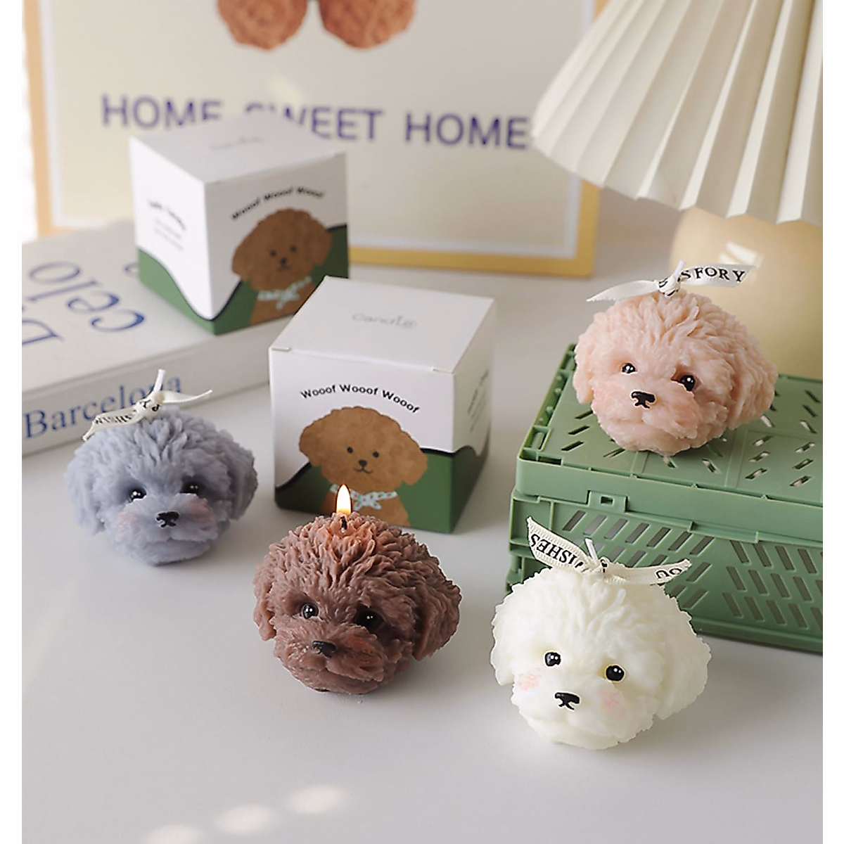 Teddy Dog Shaped Scented Candle,100G Cute Puppy Animal Aroma Soy Wax Decorative Novelty Candle for Table Photo Prop Birthday Gift,Prefect for Meditation Stress Relief Mood Boosting (White)