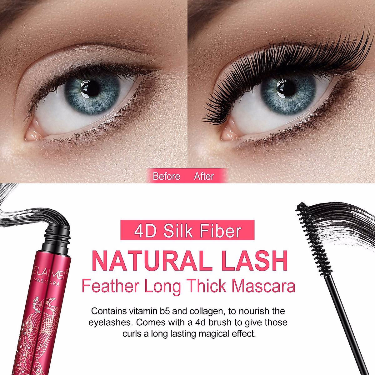 4D Magic Silk Fiber Lash Mascara- Waterproof & Hypoallergenic Easily to Create Amazing Make-up by Thicker,Long Lasting and Curly Eyelashes