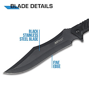 MTech USA – Fixed Blade Knife – Black Stainless Steel Blade with Black Carved G10 Handle, Full Tang, Includes 1680D Nylon Sheath - Hunting, Camping, Survival, Tactical, EDC – MT-20-39