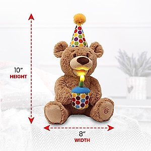 GUND Happy Birthday Teddy Bear Bear Animated Plush Toy, Glow-in-The-Dark Singing Stuffed Animal, Brown, 10”