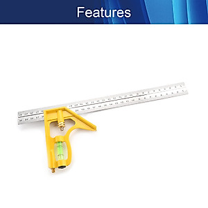 Bettomshin 1Pc 300mm/12inch Right Angle Ruler, 304 Stainless Steel Engineers Combination Try Square Set Yellow Base, Square Ruler Measuring Gauge for Carpenter Engineer