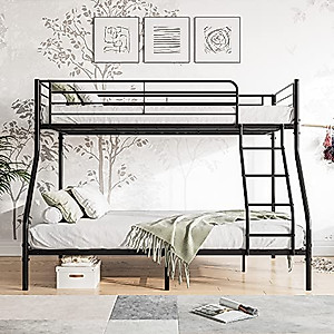 Tensun Heavy-Duty Twin-Over-Full Bunk Bed, Metal Bunk Bed with Inclined Ladder and Full-Length Guardrail for Bedrooms, Dorms, for Boys/Girls, Kids, Teens and Adults, Easy Assembly, Black
