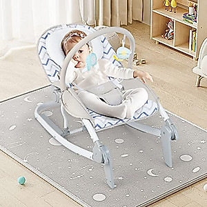 BABY JOY Baby Bouncers for Infants, 2 in 1 Foldable Toddler Bouncy Seat w/ Rocker & Stationary Modes, 3-Position Adjustable Backrest, Removable Bar, Portable Bouncer for Babies 0-6 Months (Gray)