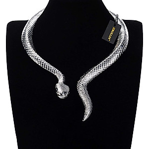 Jerollin Vintage Exaggerated Alloy Choker Silver Snake Adjustable Collar Collar Necklace
