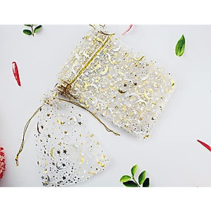 100 Moon Star Organza Jewelry Gift Pouch Candy Pouch Moon Drawstring Wedding Favor Bags XYUG (4x6 inch, white)
