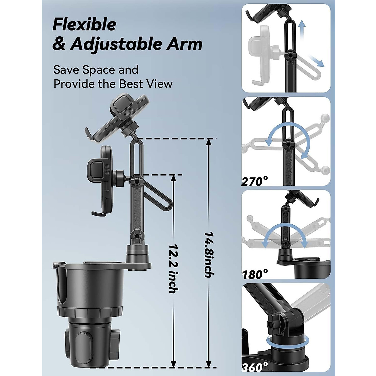 WAVECUER Cup Holder Phone Mount for Car, Phone Cup Holder for Car iPhone with Expandable Base, Compatible with iPhone Samsung All Phones (1 Pack)