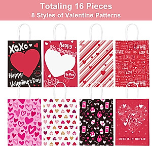 Fovths 16 Pieces Valentines Bags with 24 Sheets Tissue Paper 8.6 Inch Valentine Paper Gift Bags with Handle Love Gift Bag for Valentine's Day Wedding Birthday Party Supplies