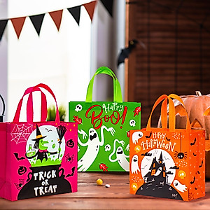 WRAPAHOLIC 12 Pack Halloween Trick or Treat Bags - 10.5 x 5 x 10.5 inch - Ghosts, Bats, Spider Reusable Goodie Treat Bag with Handle for Halloween Party Favors